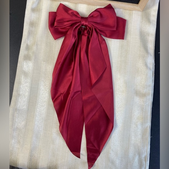 Accessories | Big Satin Easy Clip On Hair Bow Deep Red Barrette Ribbon ...